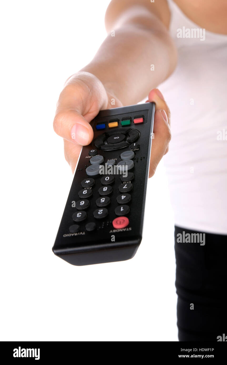 Hand holding tv control isolated hi-res stock photography and images ...