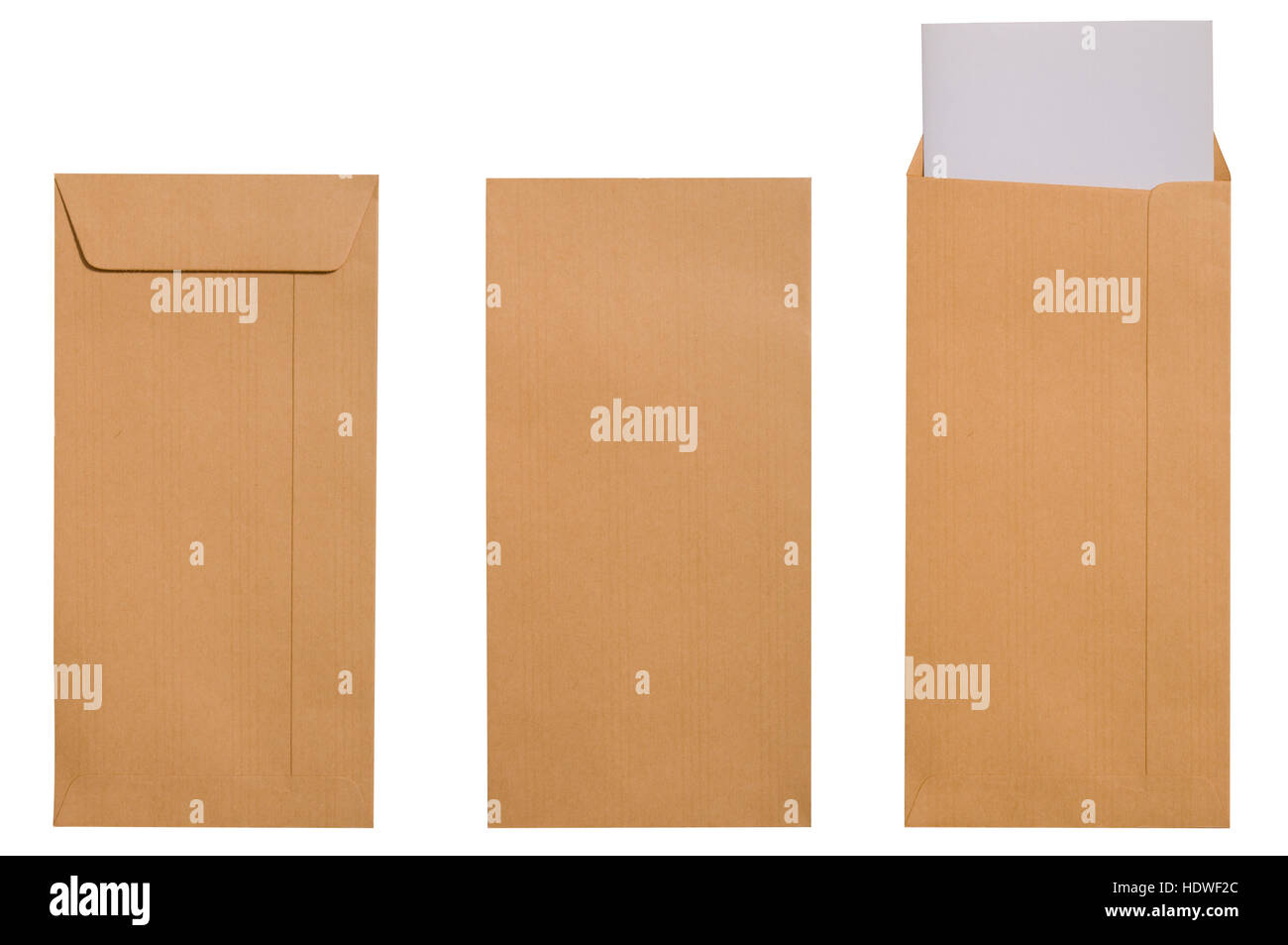 Blank brown envelope with paper isolate over white background Stock ...