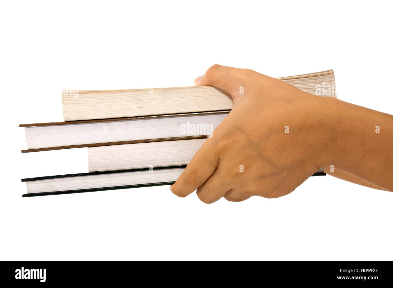 Holding a pile of books in the hand isolate over white background Stock ...
