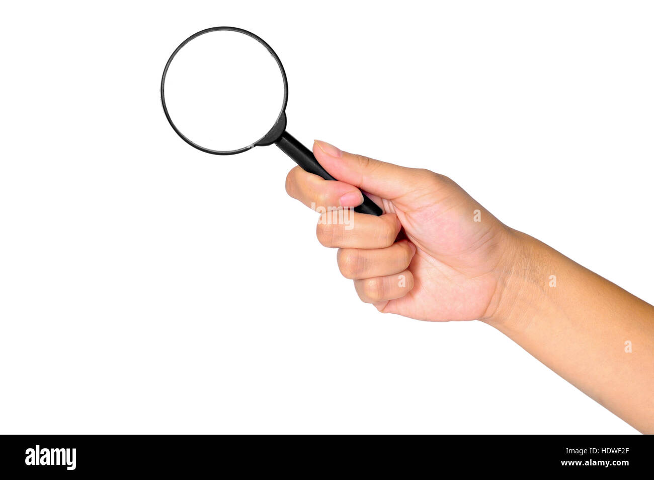 Hand with magnifying glass isolated over white background Stock Photo ...