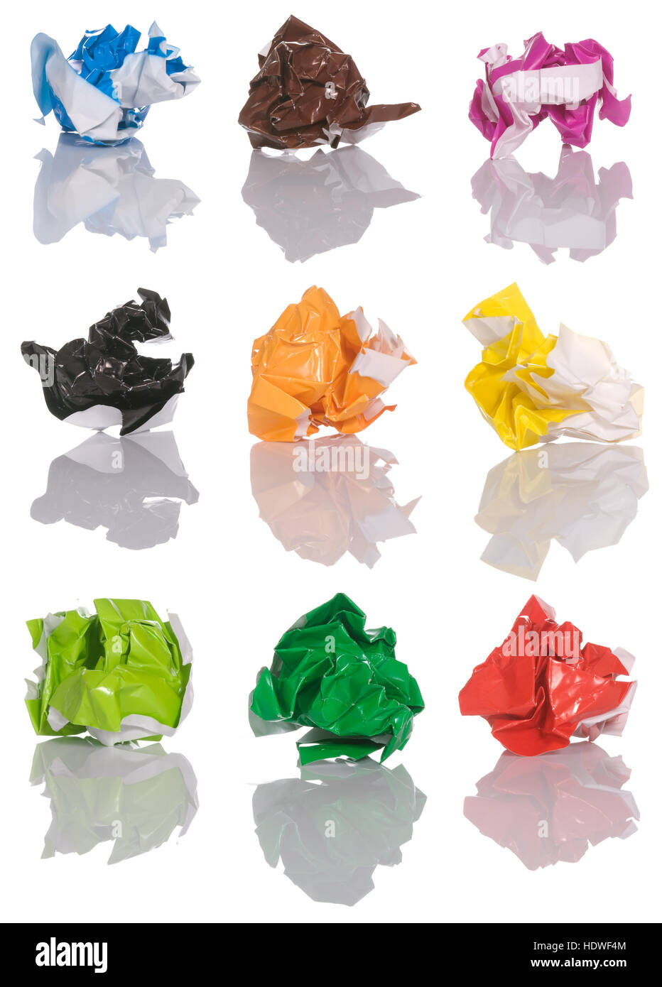 Set of crumpled color paper isolated over white background Stock Photo ...