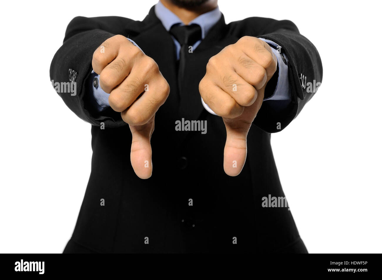 Man with business suit give two thumb down. Election day background or ...