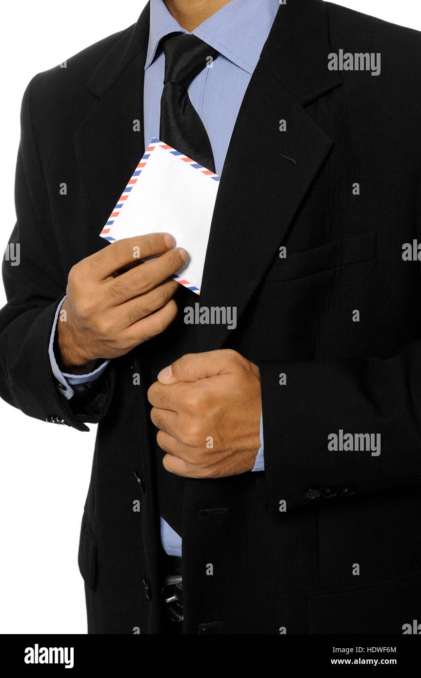 Business man showing blank envelope isolated over white background. You ...