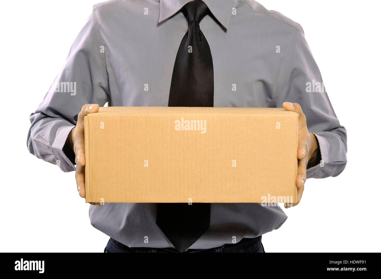 A businessman holding a package parcel isolated on white Stock Photo ...