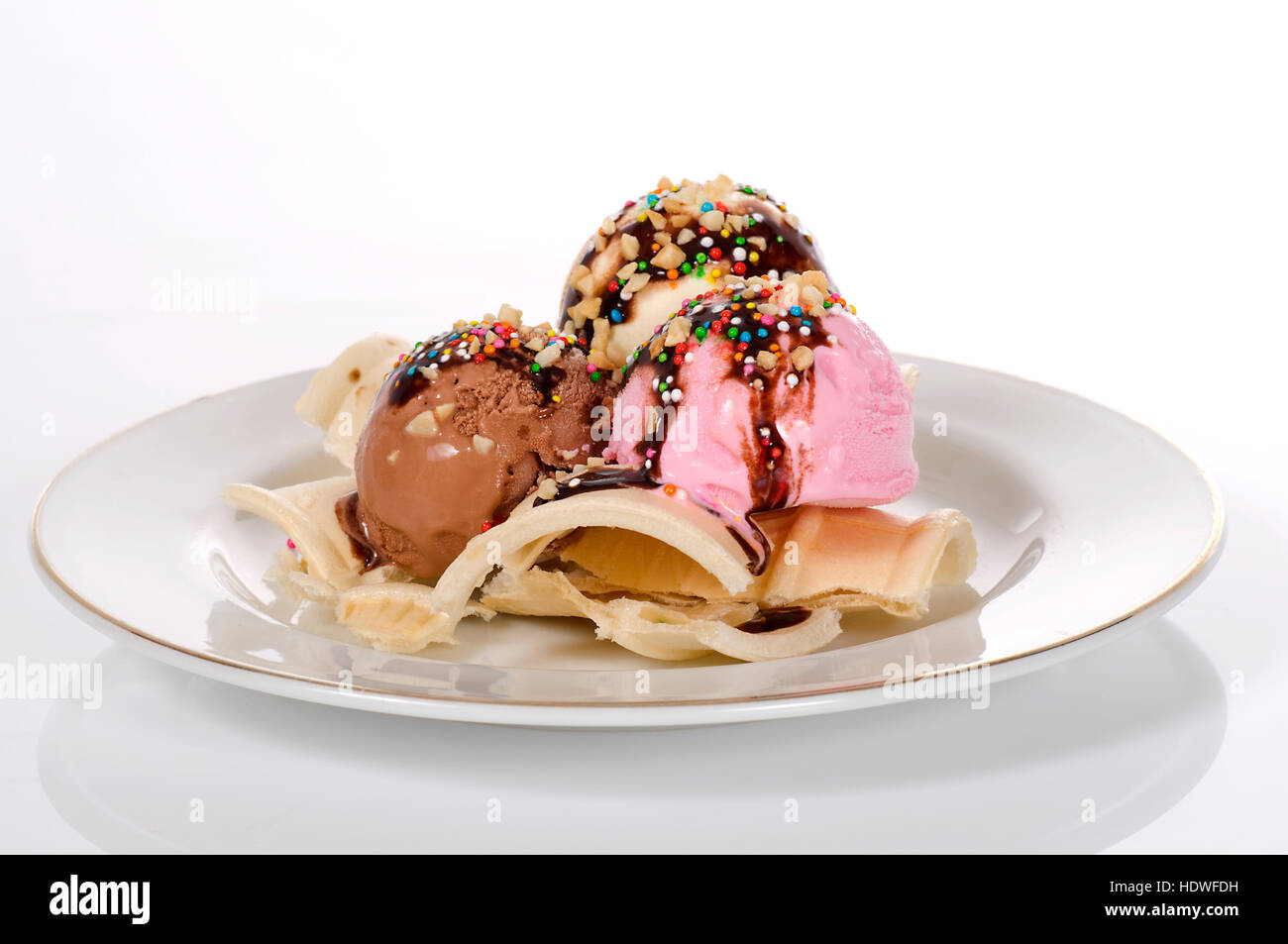 Three scoops of ice cream, good for your menu design Stock Photo - Alamy