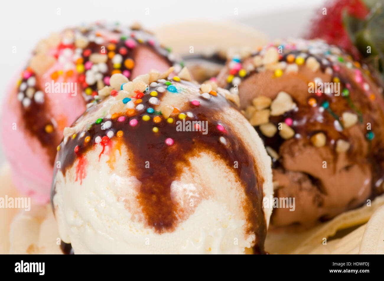 Three scoops of ice cream, good for your menu design Stock Photo - Alamy