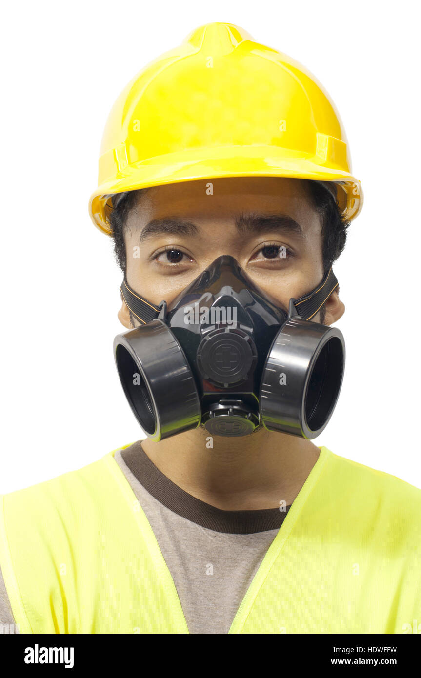 Worker wearing work gear isolated over white background Stock Photo - Alamy