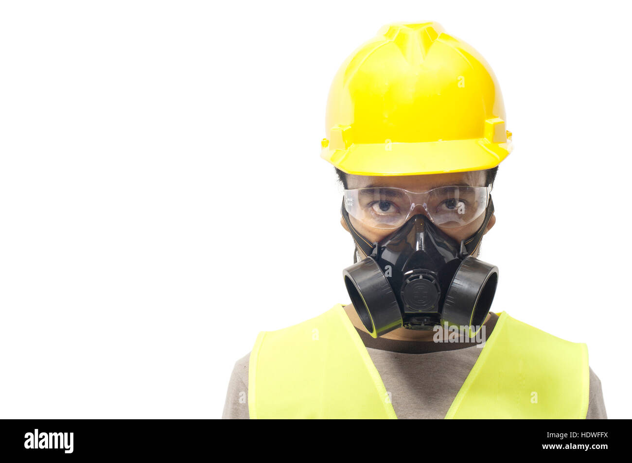 Worker wearing work gear isolated over white background Stock Photo - Alamy