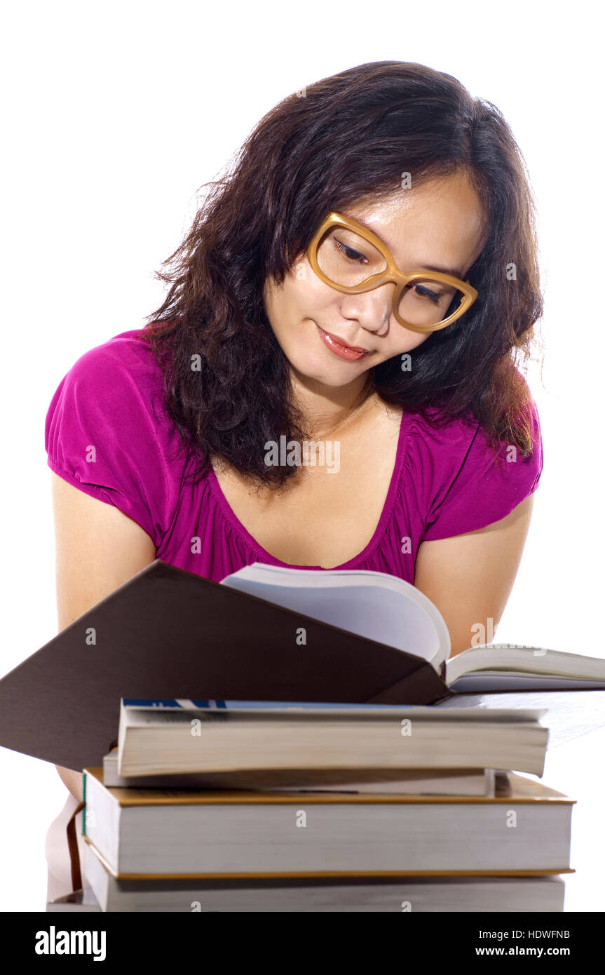 Asian college student study isolated over white background Stock Photo ...
