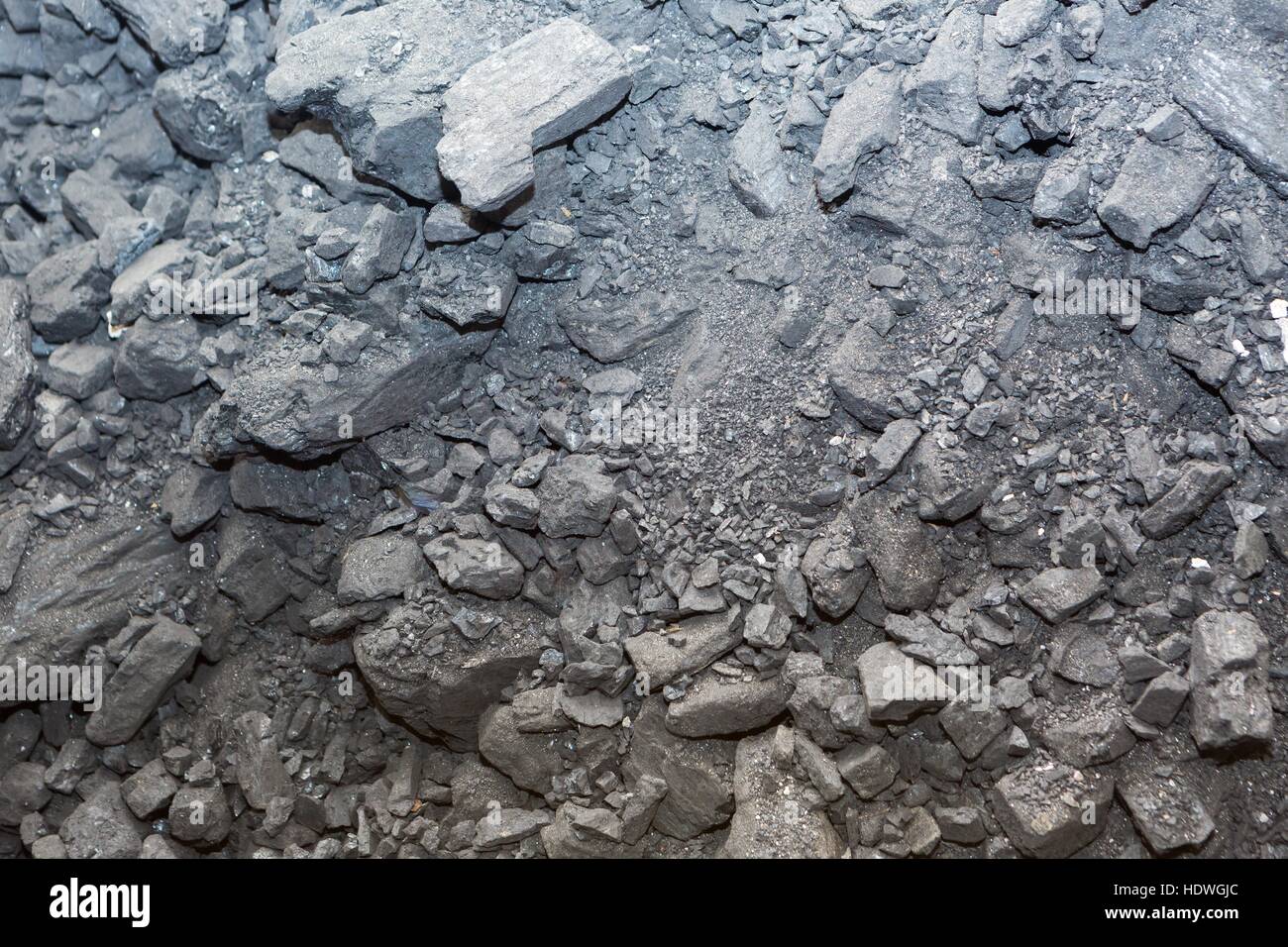 Black coal lying on a pile in house basement. Fuel material Stock Photo ...