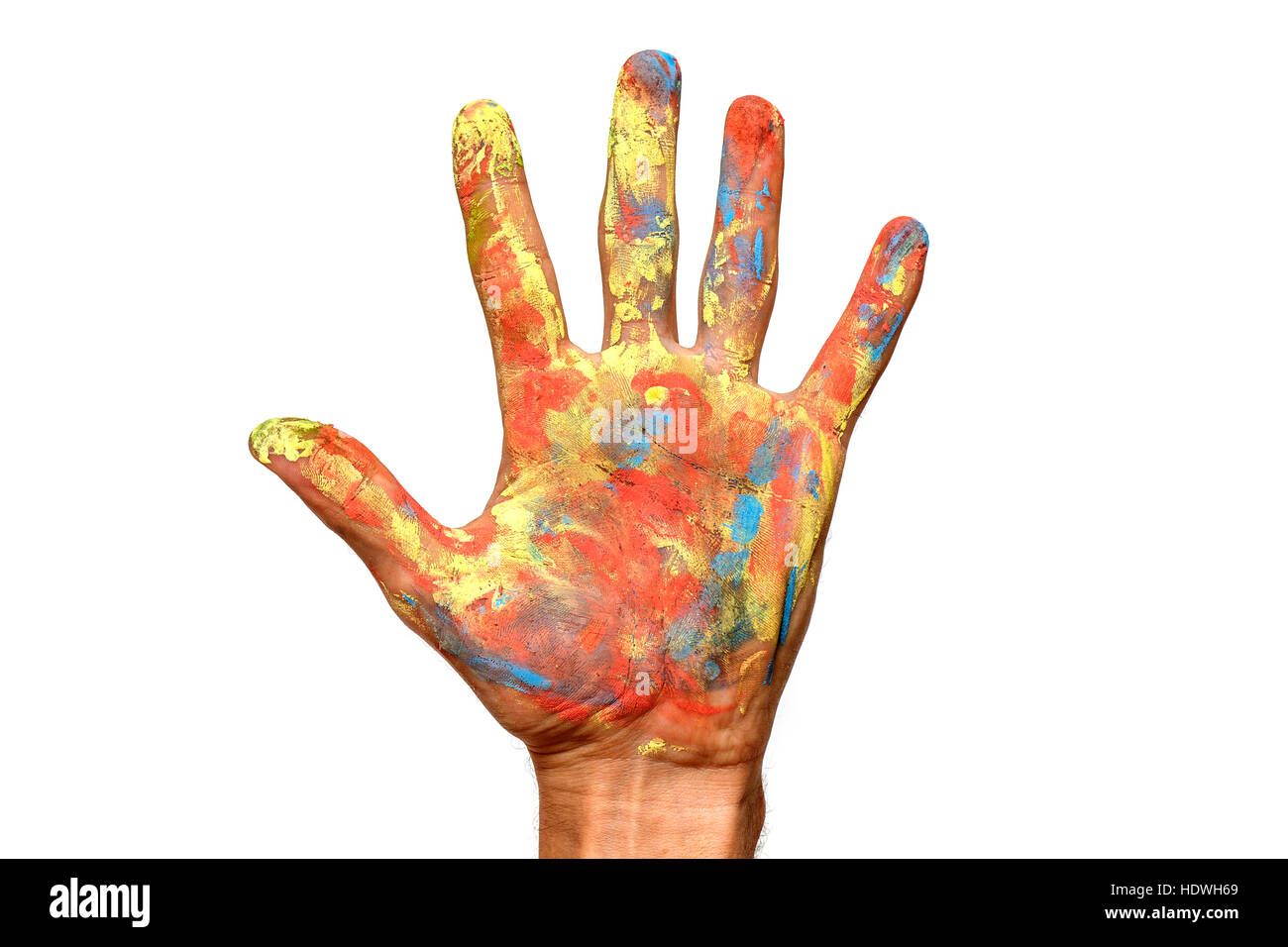 Human hand in paints isolated on the white Stock Photo - Alamy