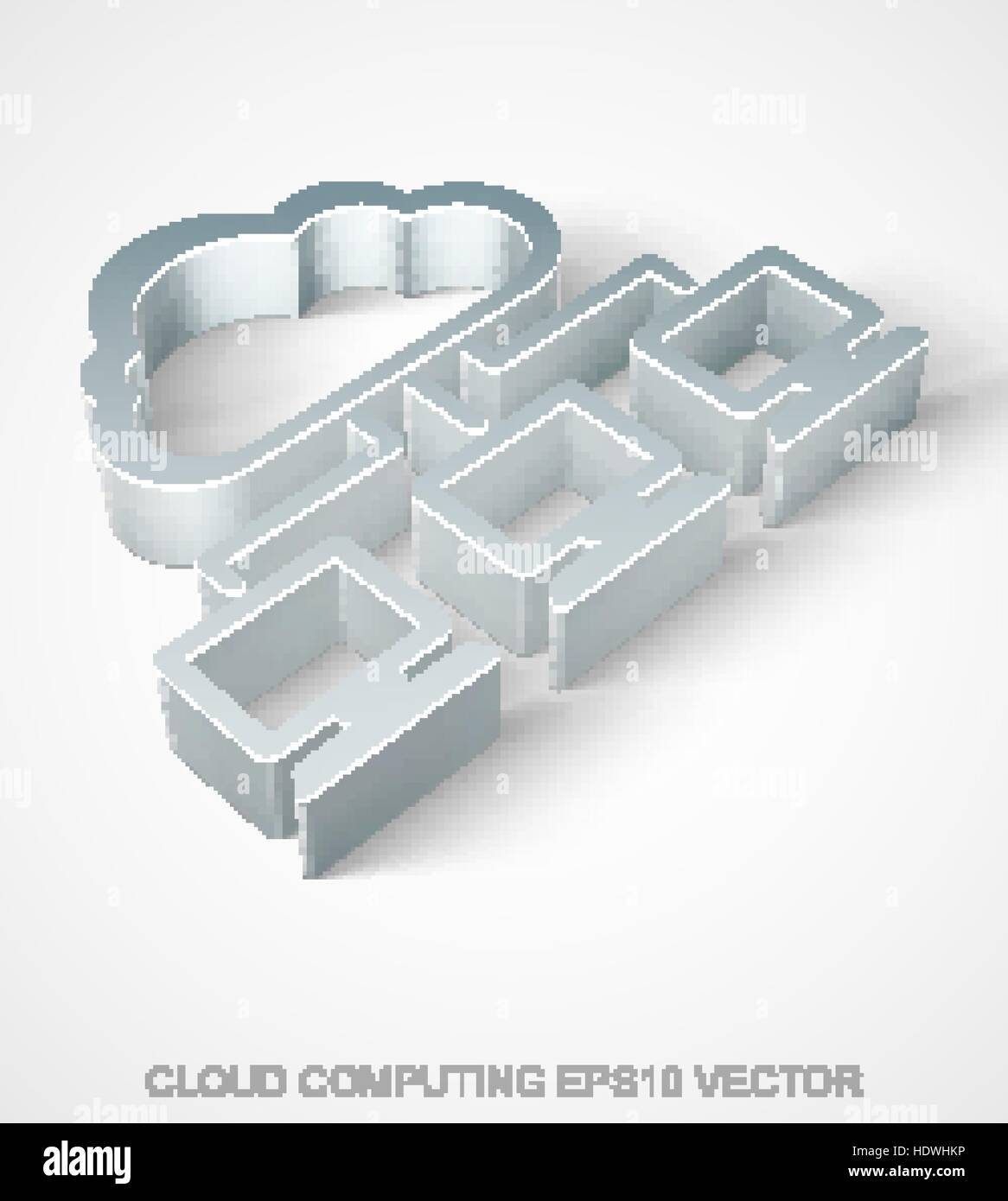 Cloud technology icon: extruded Metallic Cloud Network with transparent shadow, EPS 10 vector ...
