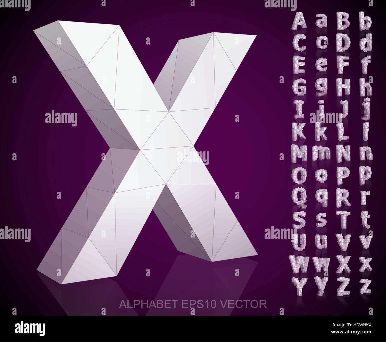 Set of White 3D polygonal Letters with reflection. Low poly alphabet ...