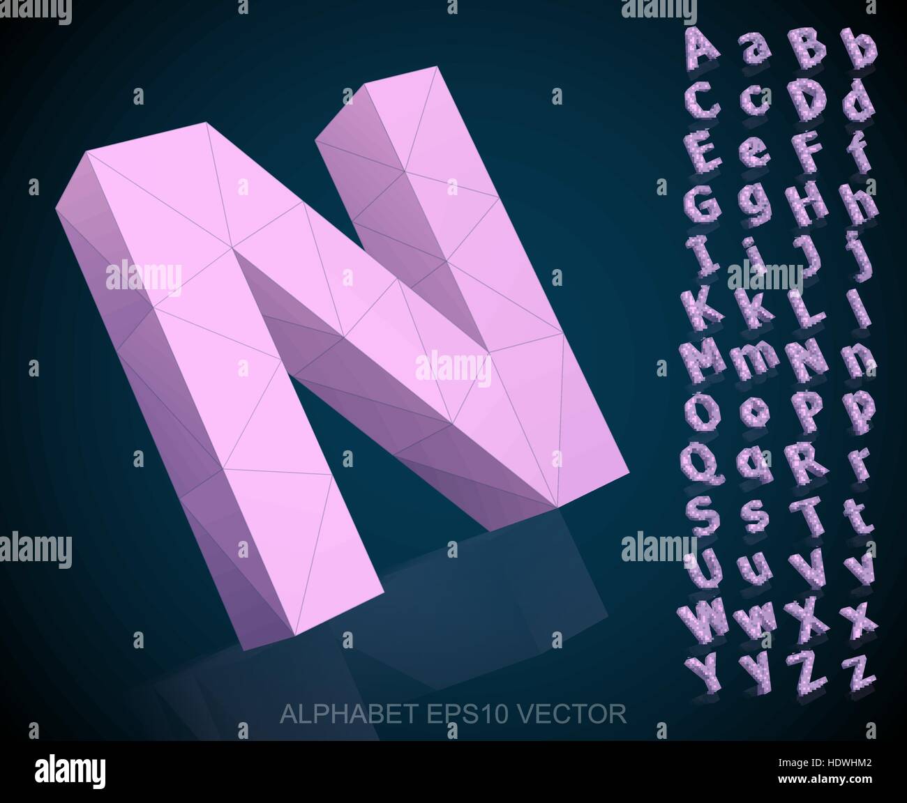 Set of Pink 3D polygonal Letters with reflection. Low poly alphabet ...