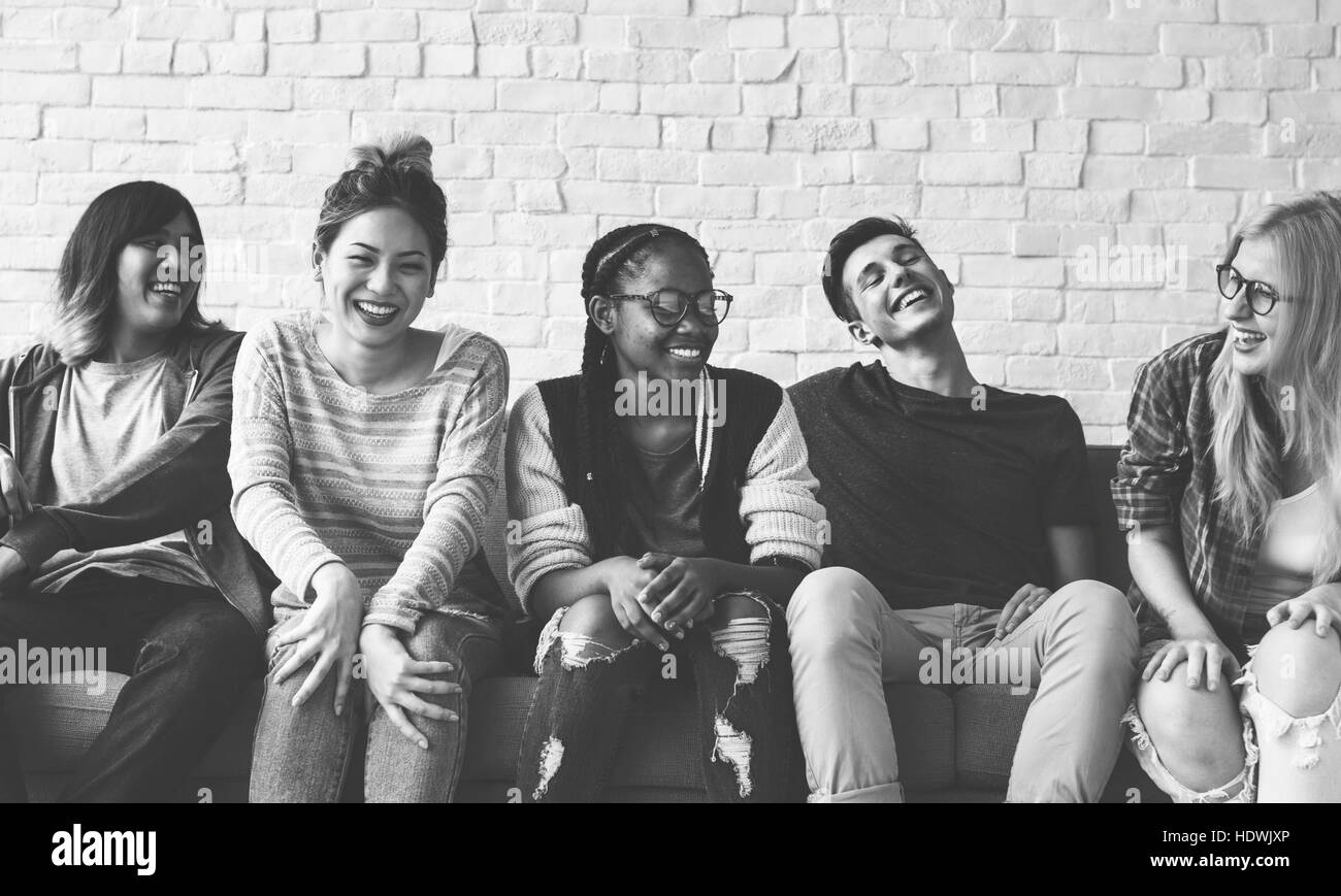 Diverse Group People Sitting Couch Concept Stock Photo - Alamy