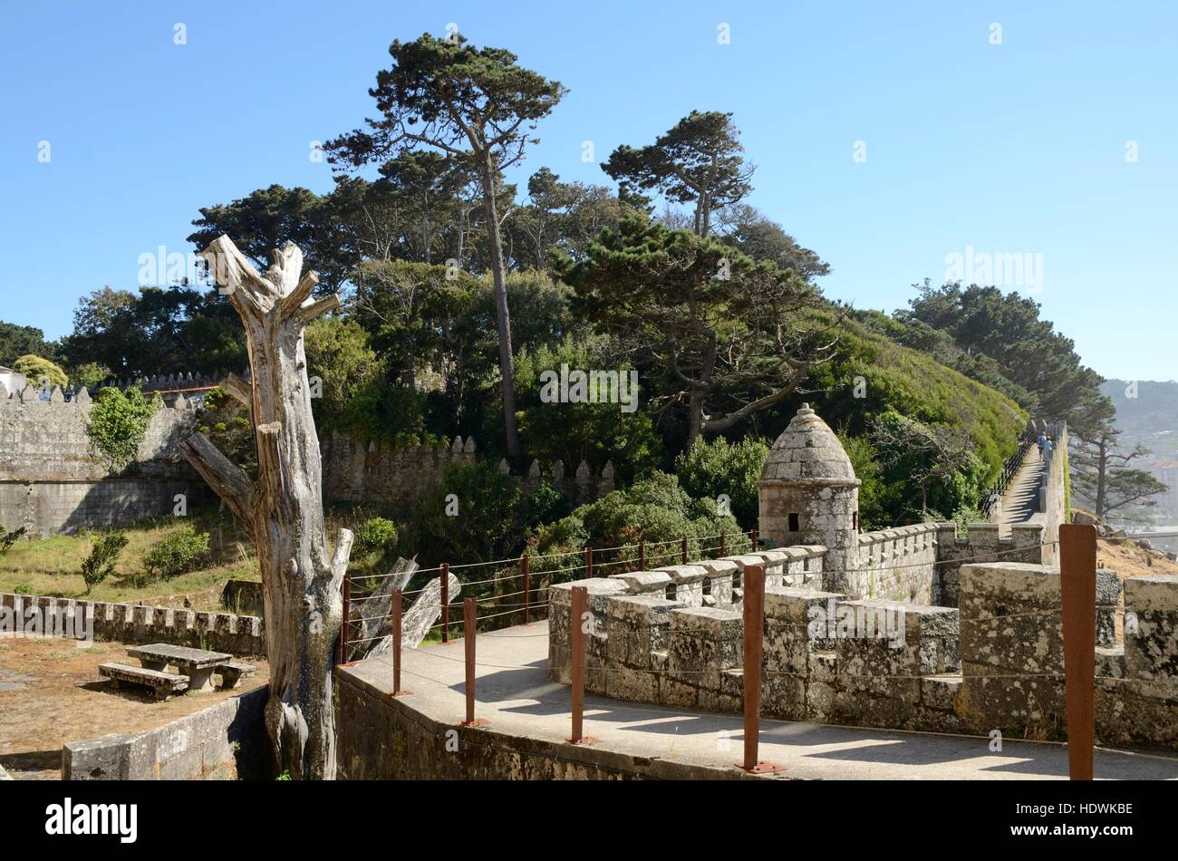 Path in the upper part of the walls of the Monterreal Castle in Ria of ...