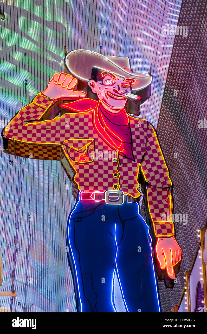 Vegas Vic Cowboy neon sign, Fremont Experience, Las Vegas, Nevada Stock ...