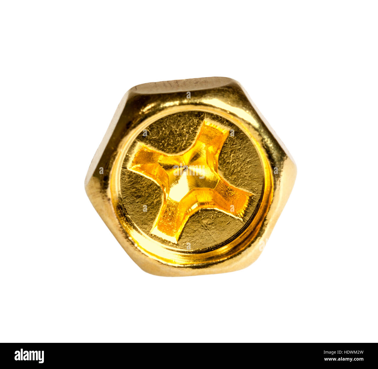 Gold hexagon head bolt isolated on a white background Stock Photo - Alamy