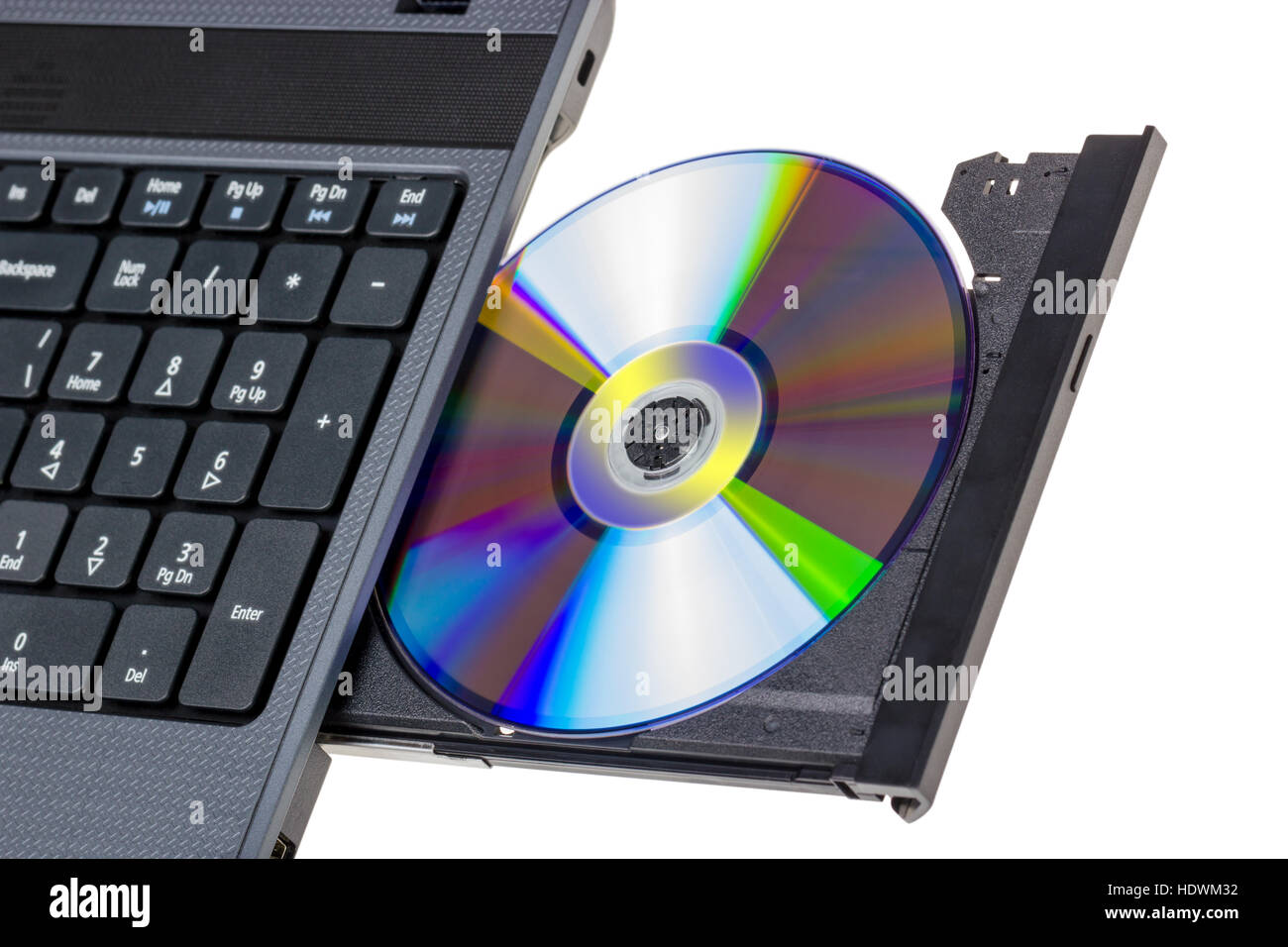 Electronic collection - Laptop with open DVD tray isolated on a white ...