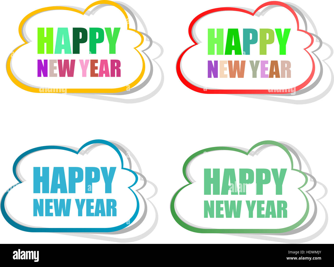 Happy New Year stickers set isolated on white Stock Photo - Alamy