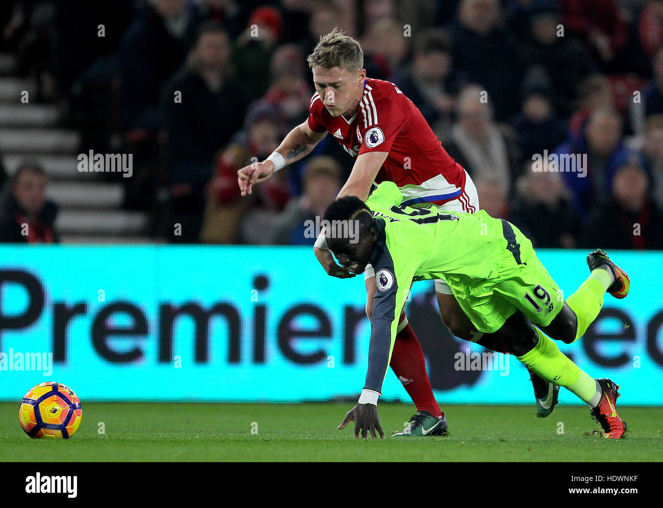 Middlesbrough's Viktor Fischer (back) and Liverpool's Sadio Mane (front ...