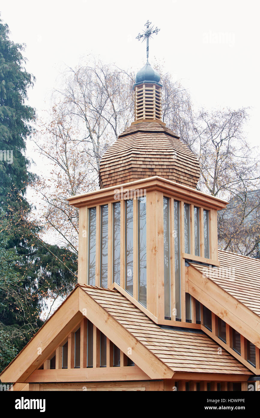 Detail of timber church structure in garden. Belorussian Memorial ...