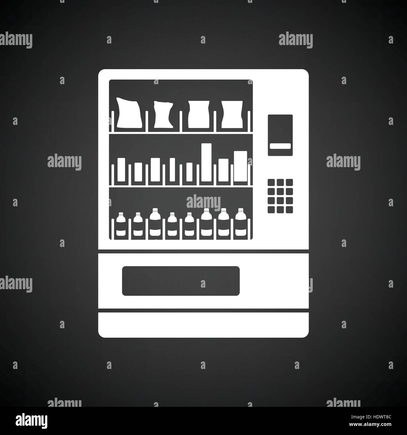 Food selling machine icon. Black background with white. Vector ...