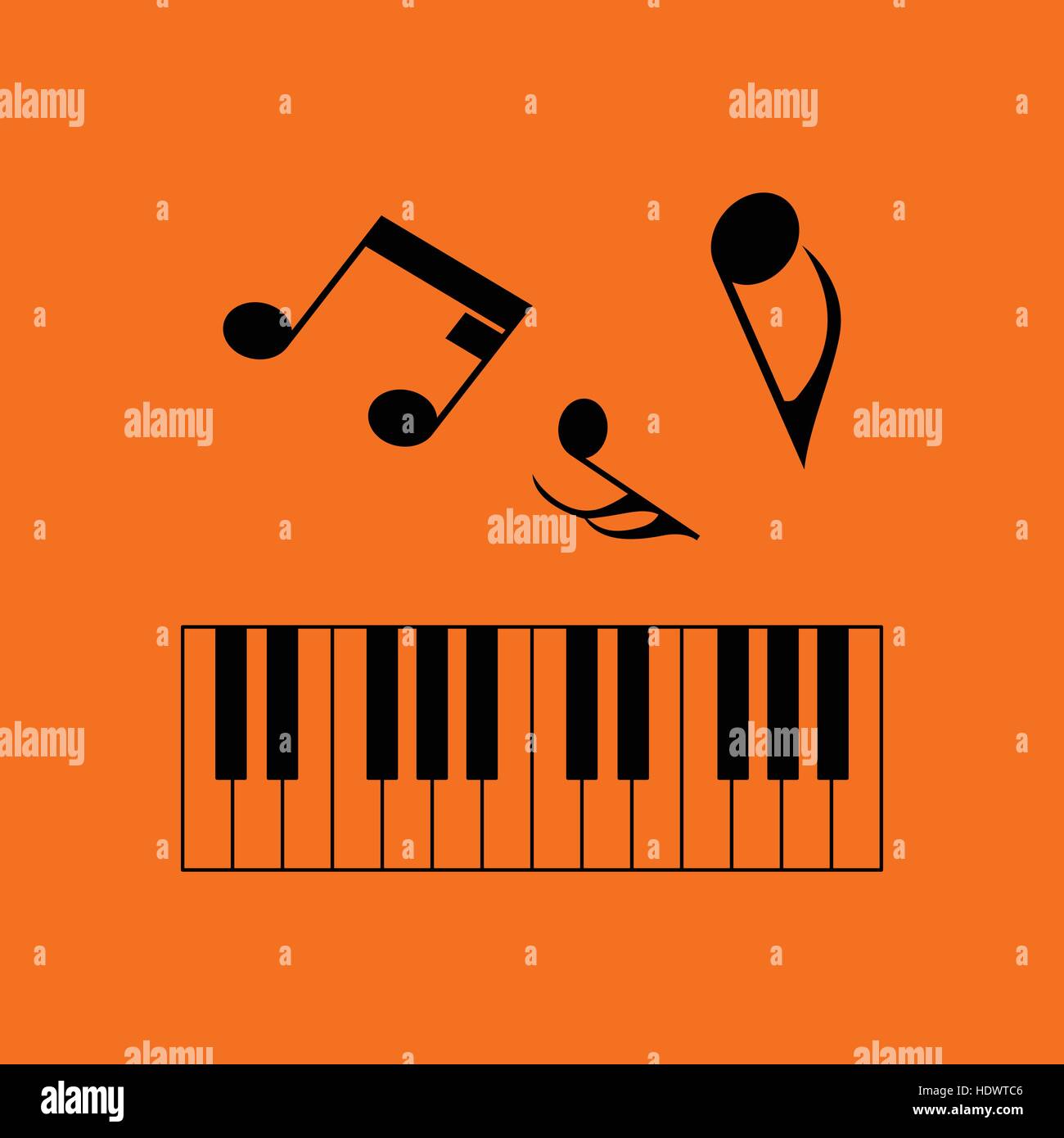 Piano keyboard icon. Orange background with black. Vector illustration ...