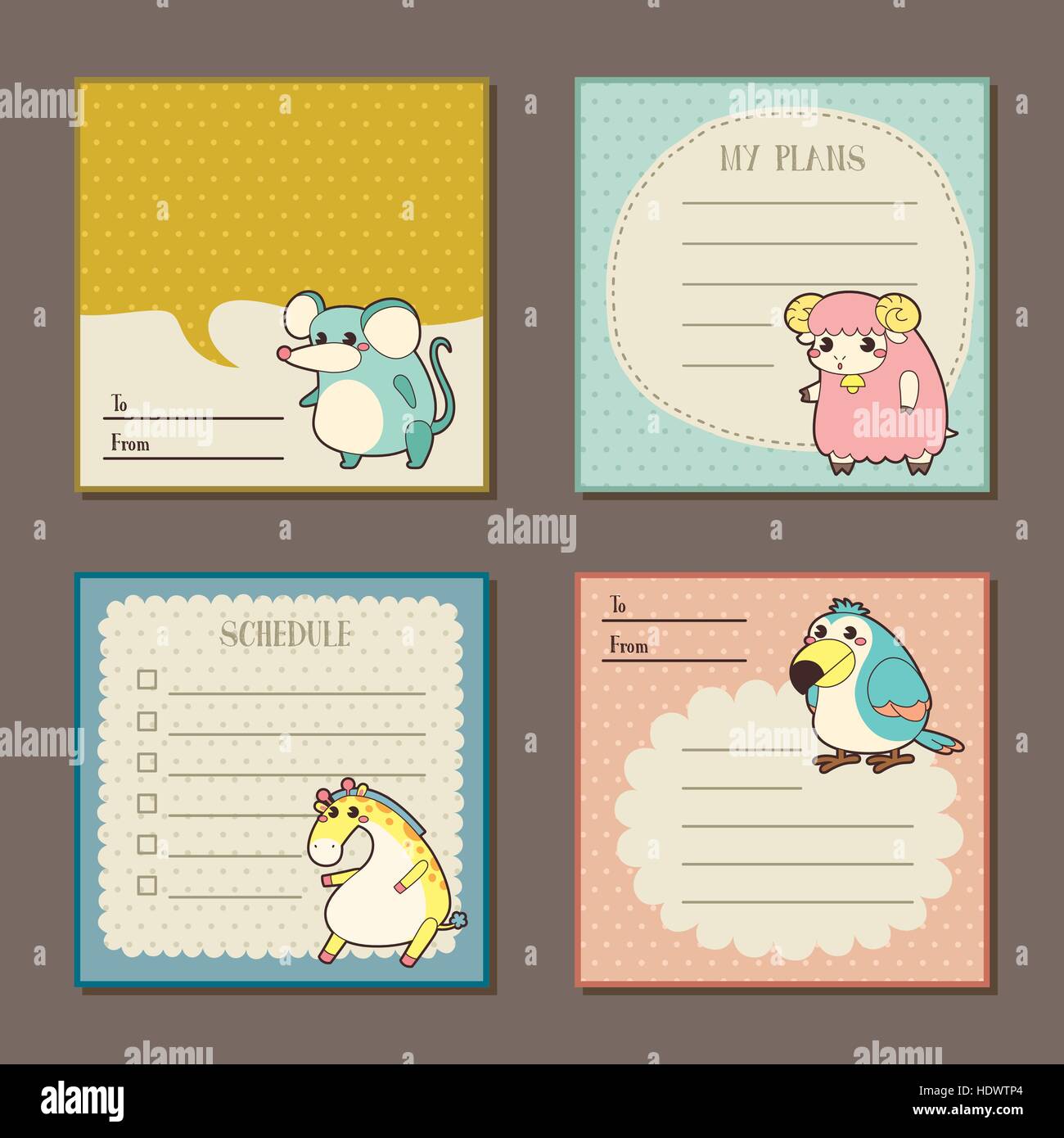 adorable animal characters memo pads collection set Stock Vector Image ...