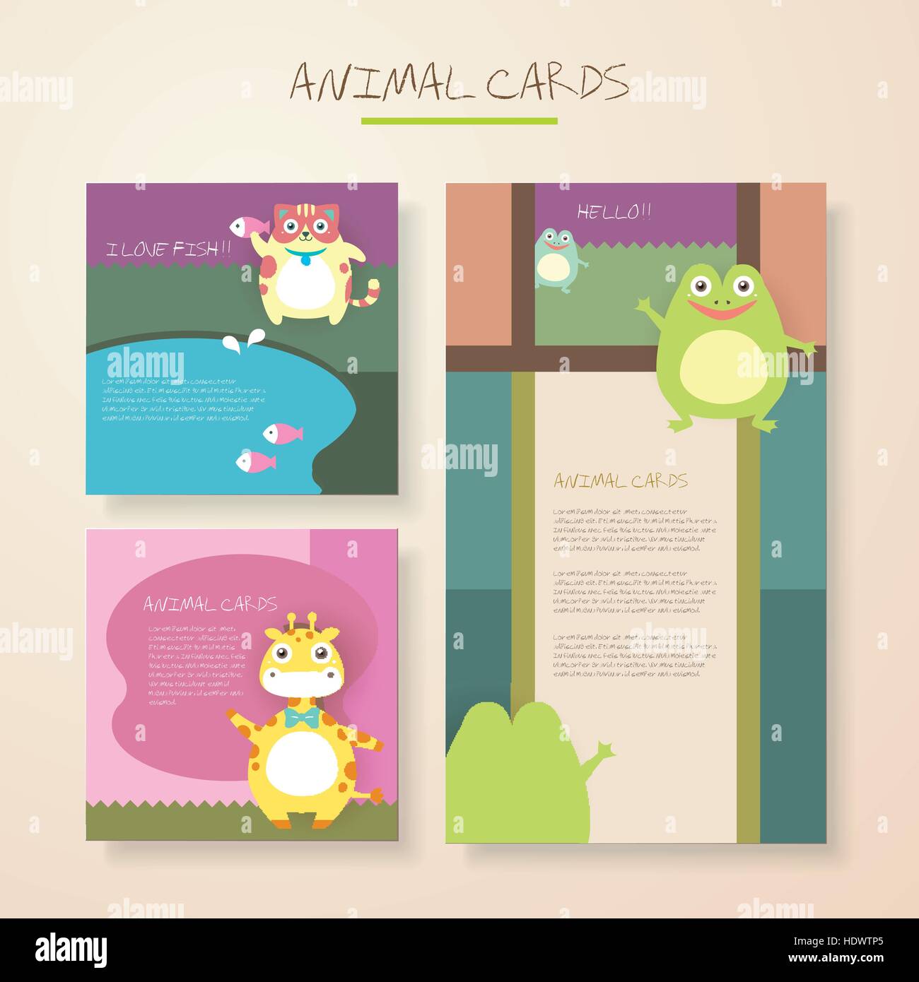 lovely cartoon animal characters cards collections set Stock Vector ...