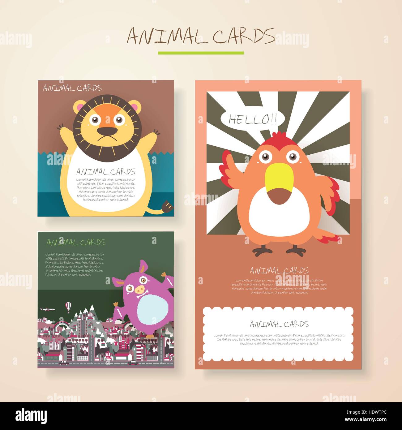 lovely cartoon animal characters cards collections set Stock Vector ...