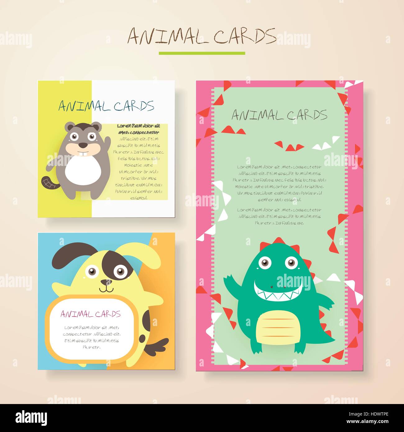lovely cartoon animal characters cards collections set Stock Vector ...