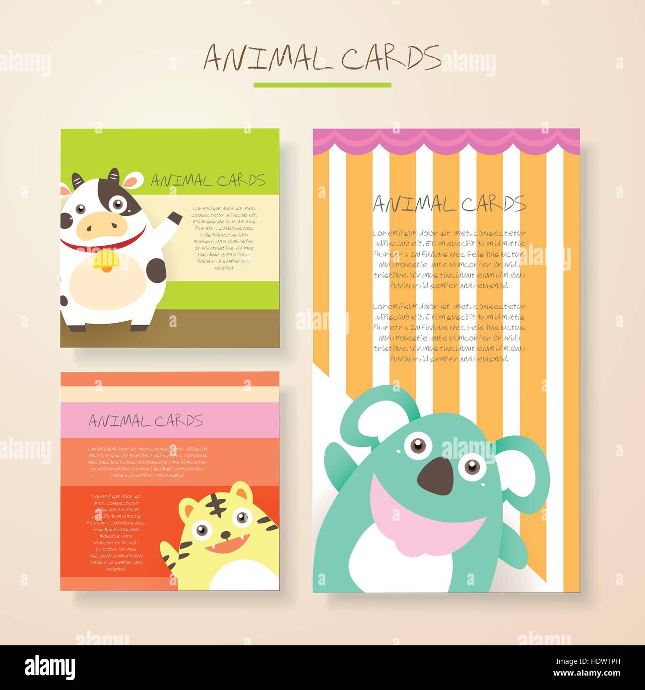 lovely cartoon animal characters cards collections set Stock Vector ...