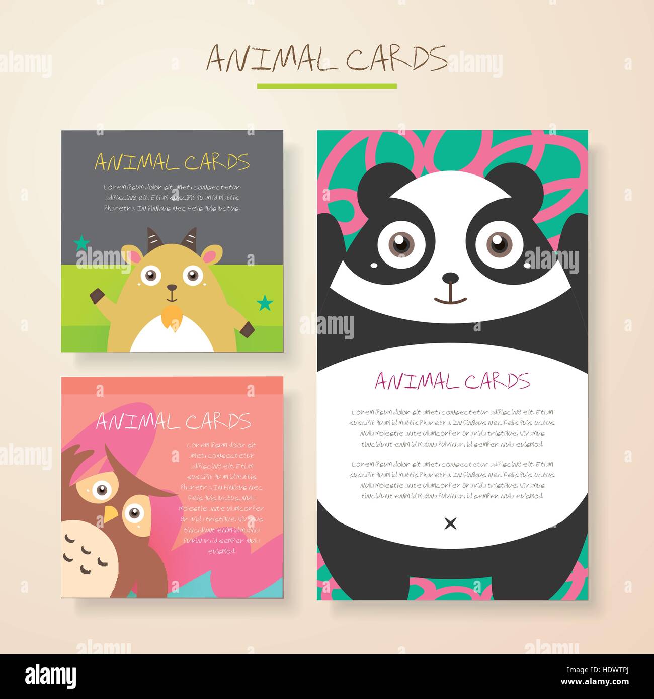 lovely cartoon animal characters cards collections set Stock Vector ...