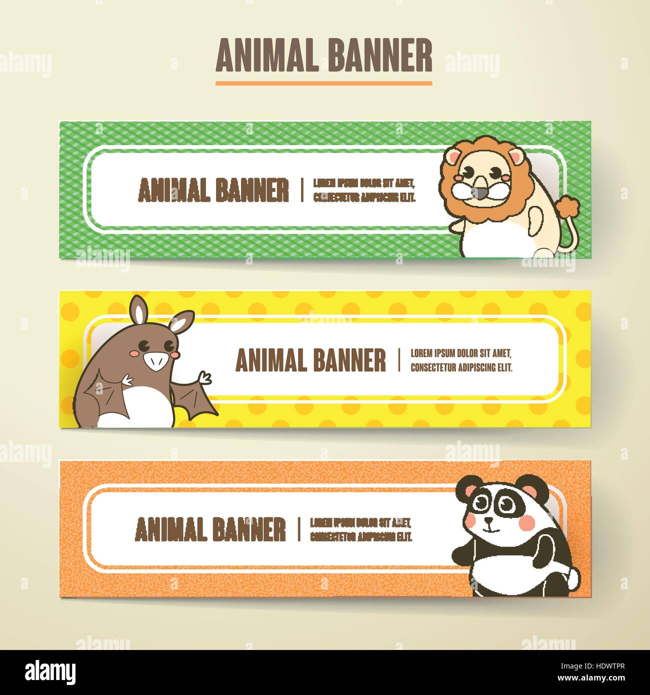 adorable cartoon animal banner collection set isolated on beige ...
