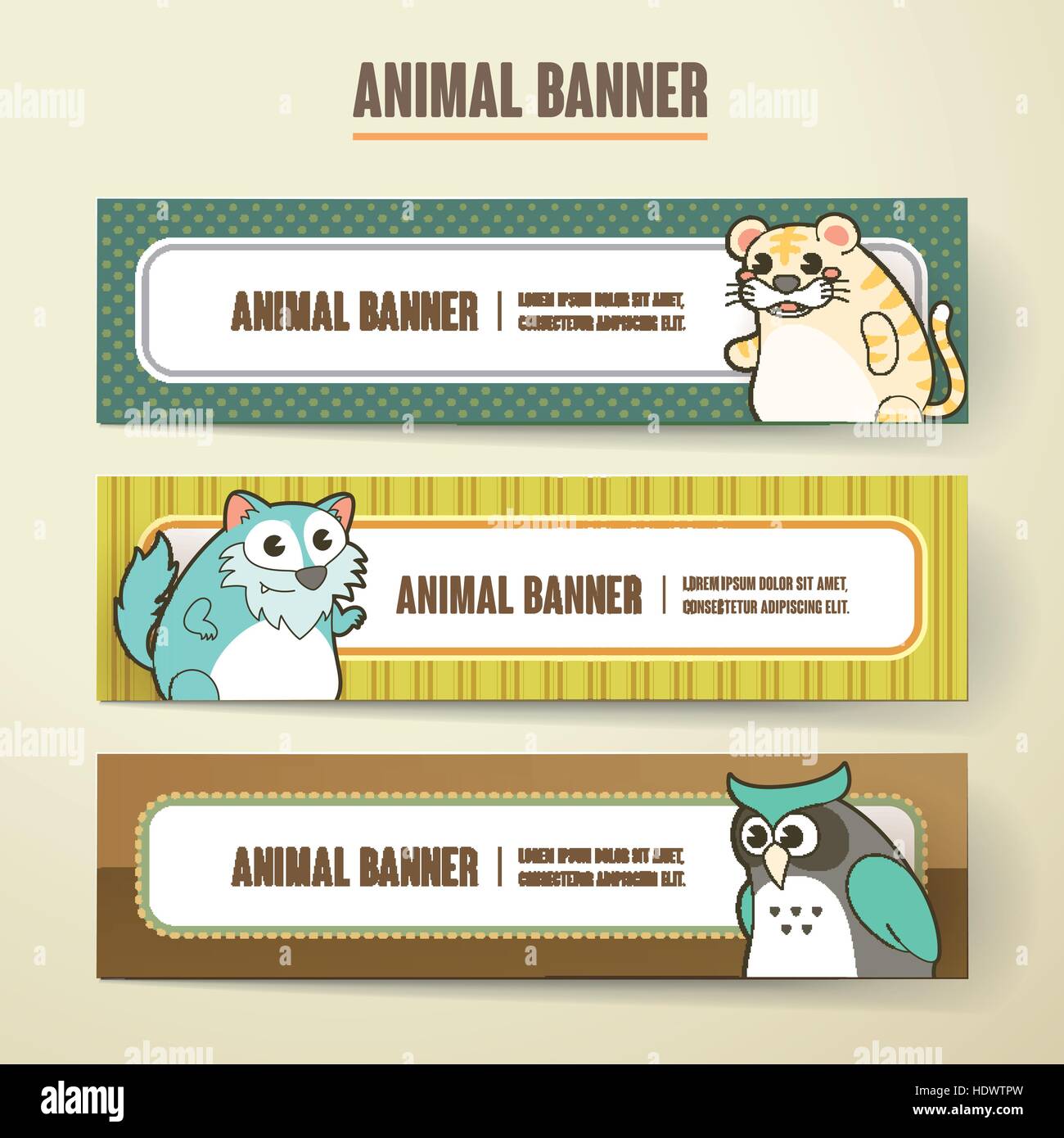 adorable cartoon animal banner collection set isolated on beige ...