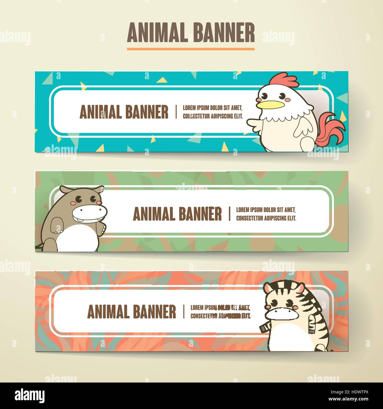 adorable cartoon animal banner collection set isolated on beige ...
