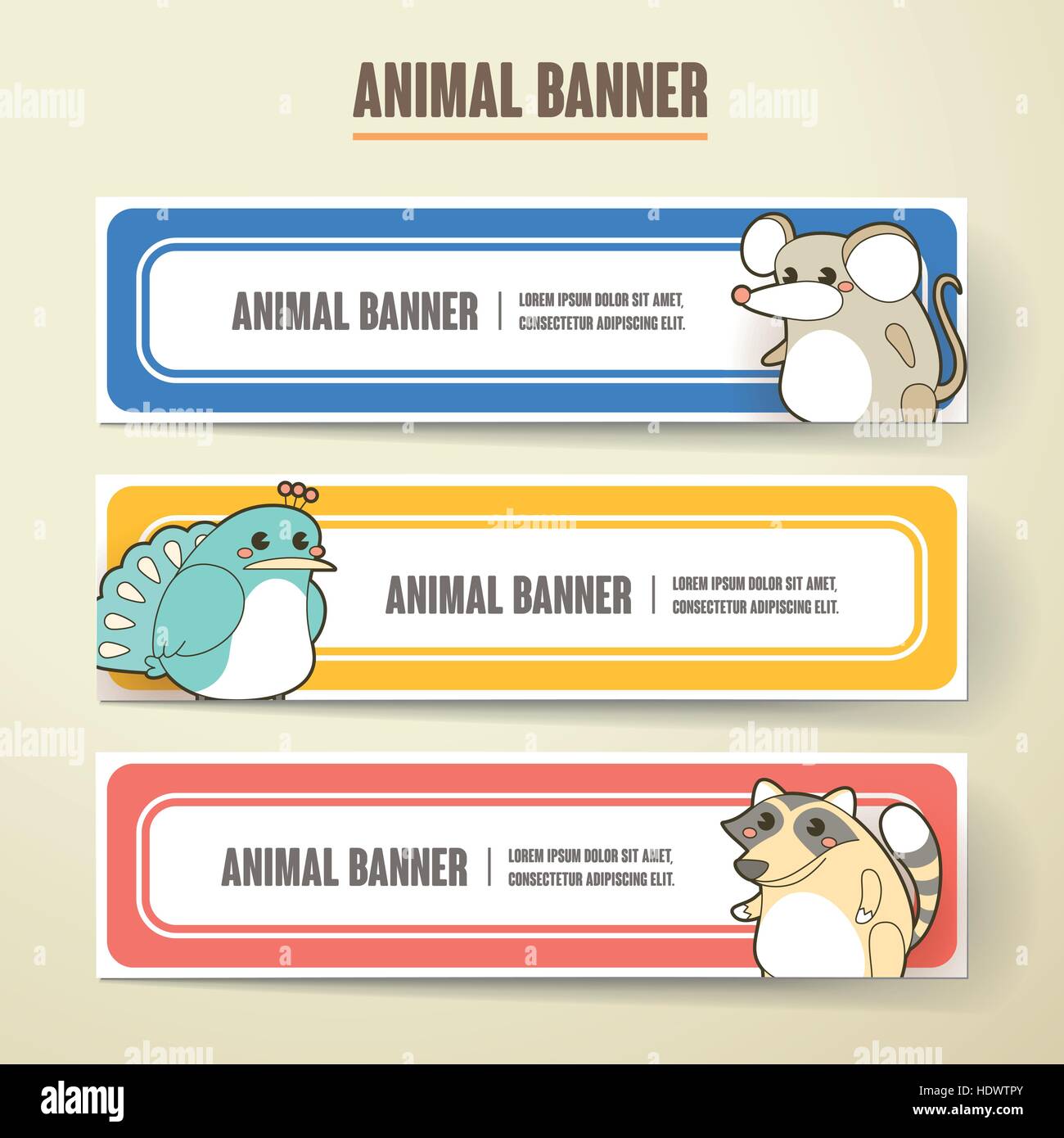 adorable cartoon animal banner collection set isolated on beige ...