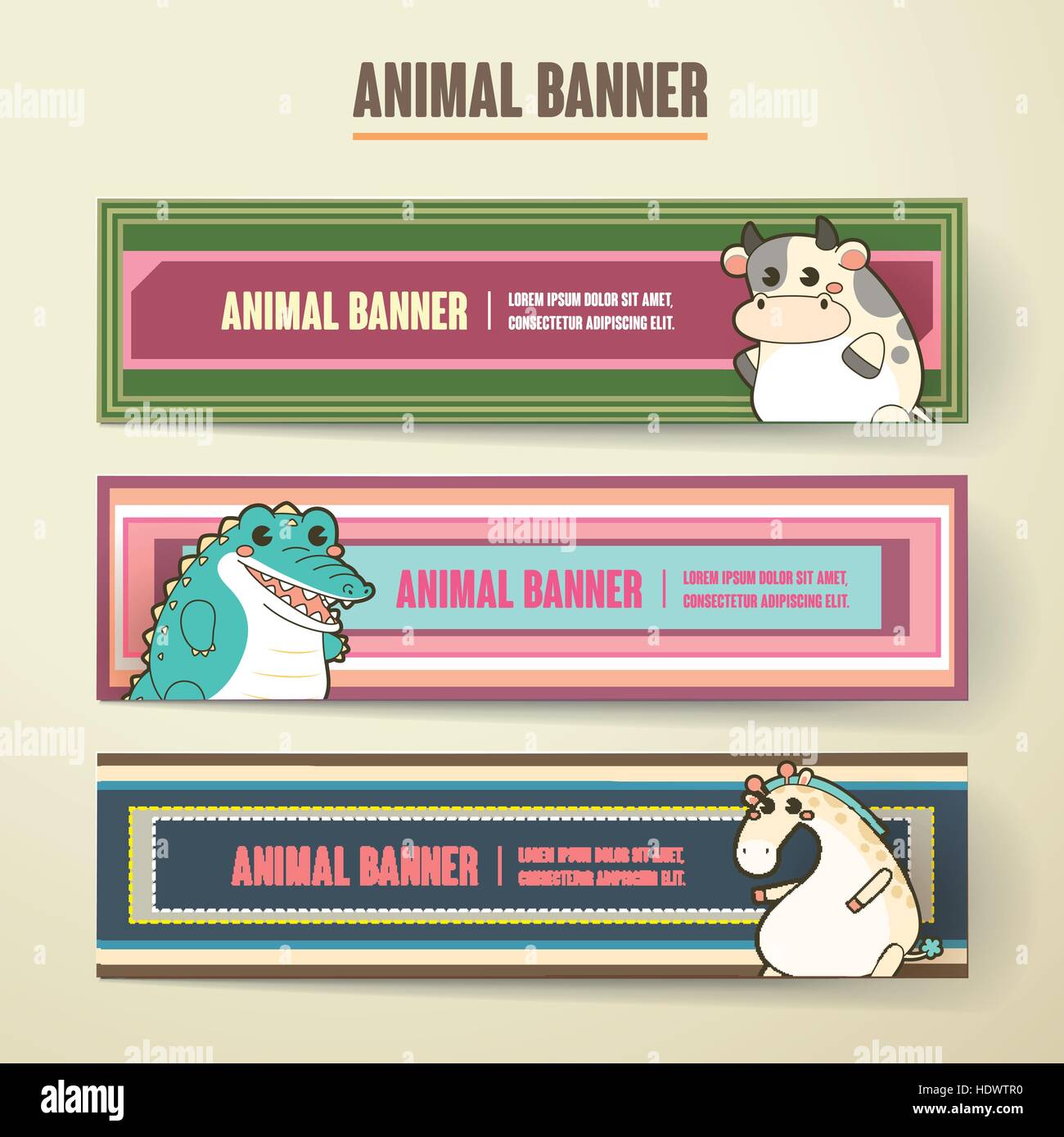 adorable cartoon animal banner collection set isolated on beige ...