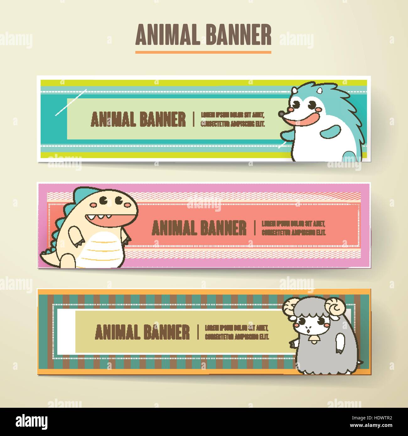adorable cartoon animal banner collection set isolated on beige ...