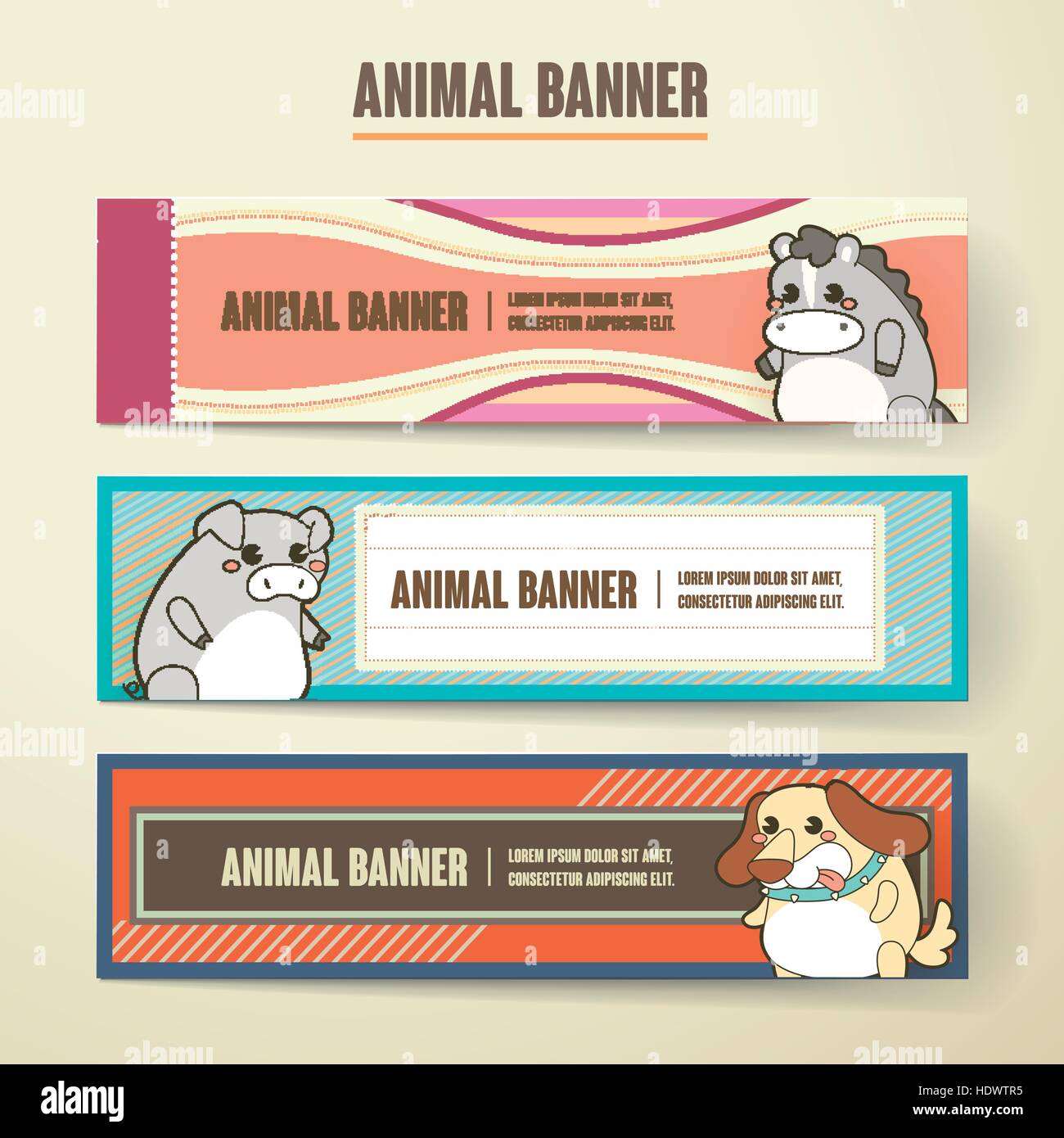 adorable cartoon animal banner collection set isolated on beige ...