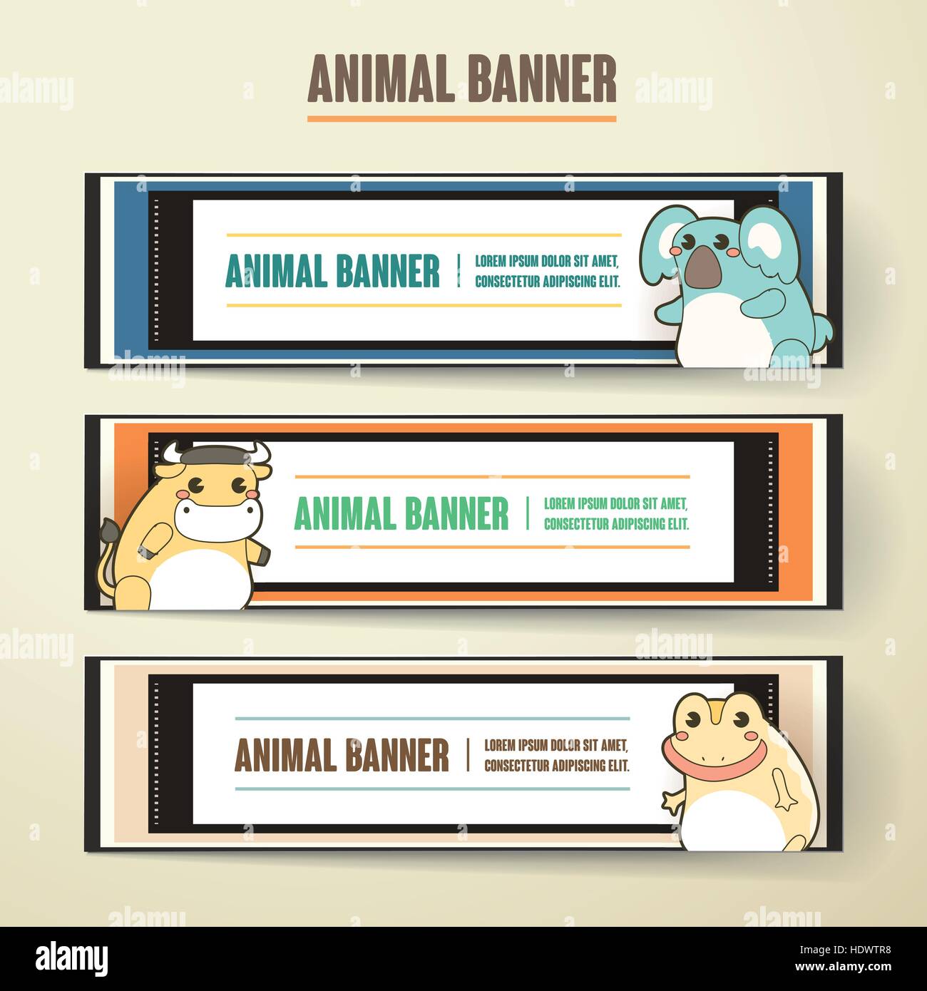 adorable cartoon animal banner collection set isolated on beige ...