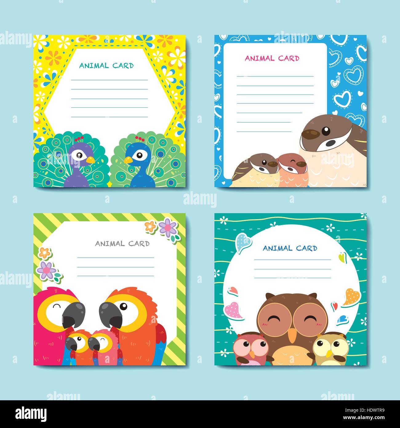 lovely animal cards collection set with birds Stock Vector Image & Art ...
