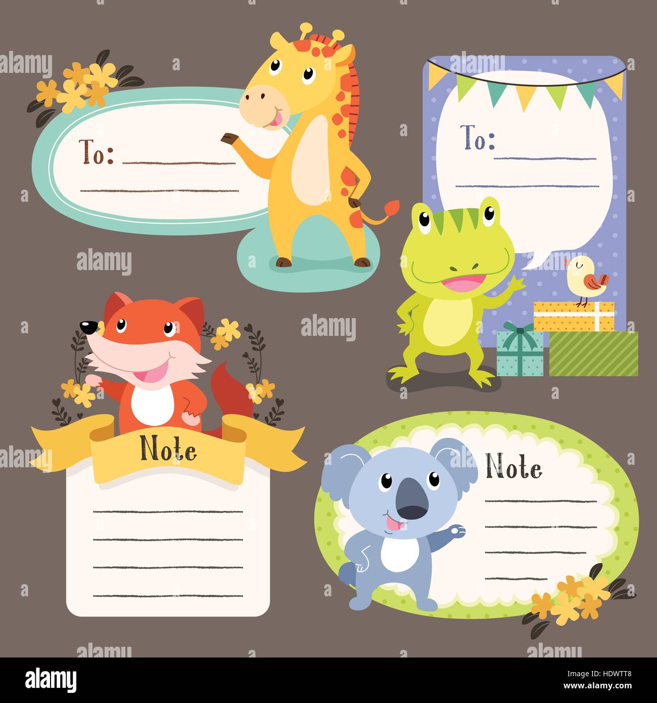 lovable diverse animals memo paper collection set Stock Vector Image ...