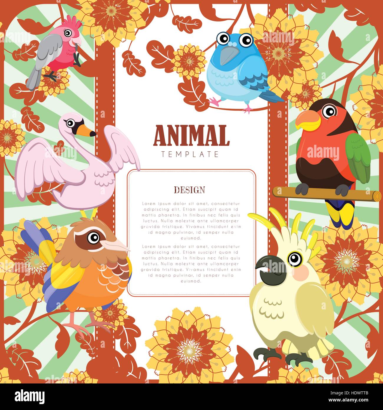 gorgeous birds template with colorful floral background Stock Vector ...