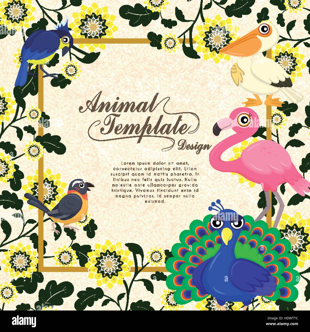 gorgeous birds template with colorful floral background Stock Vector ...