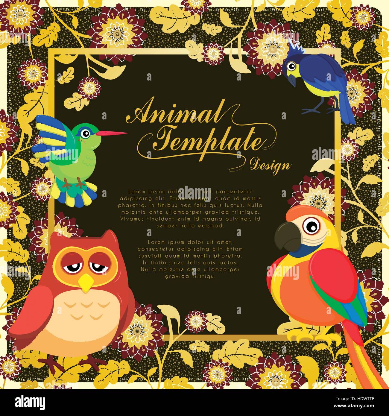 gorgeous birds template with colorful floral background Stock Vector ...