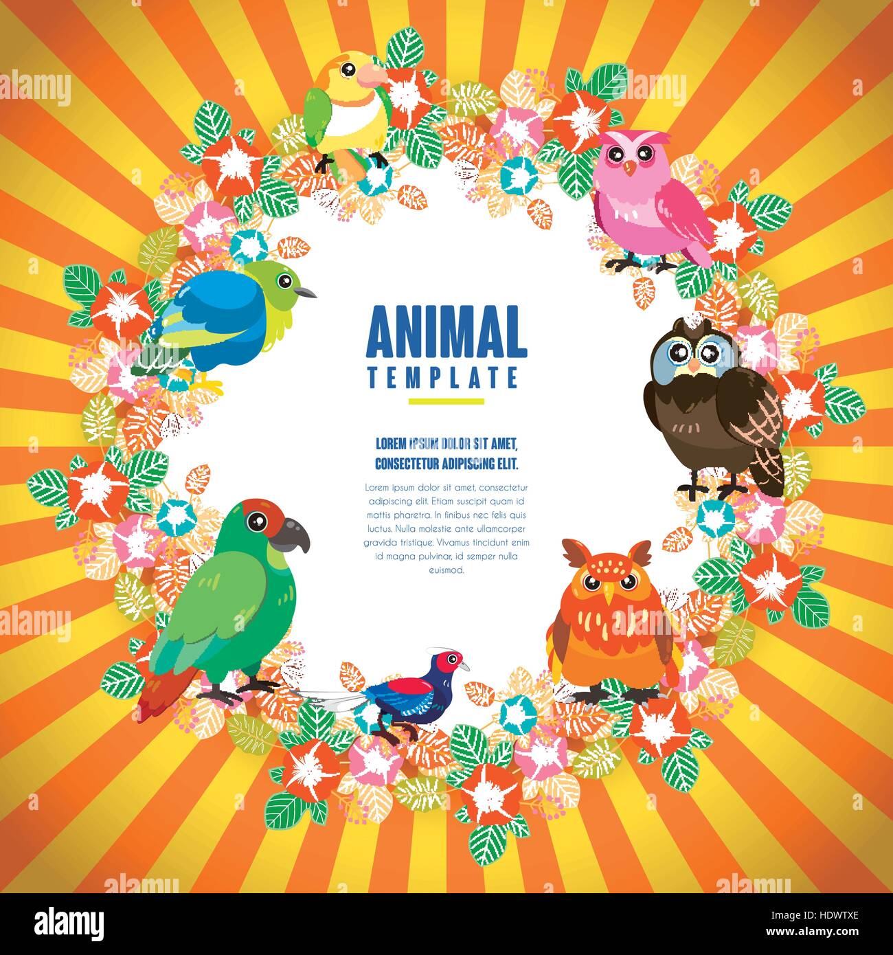 gorgeous birds template with colorful floral background Stock Vector ...