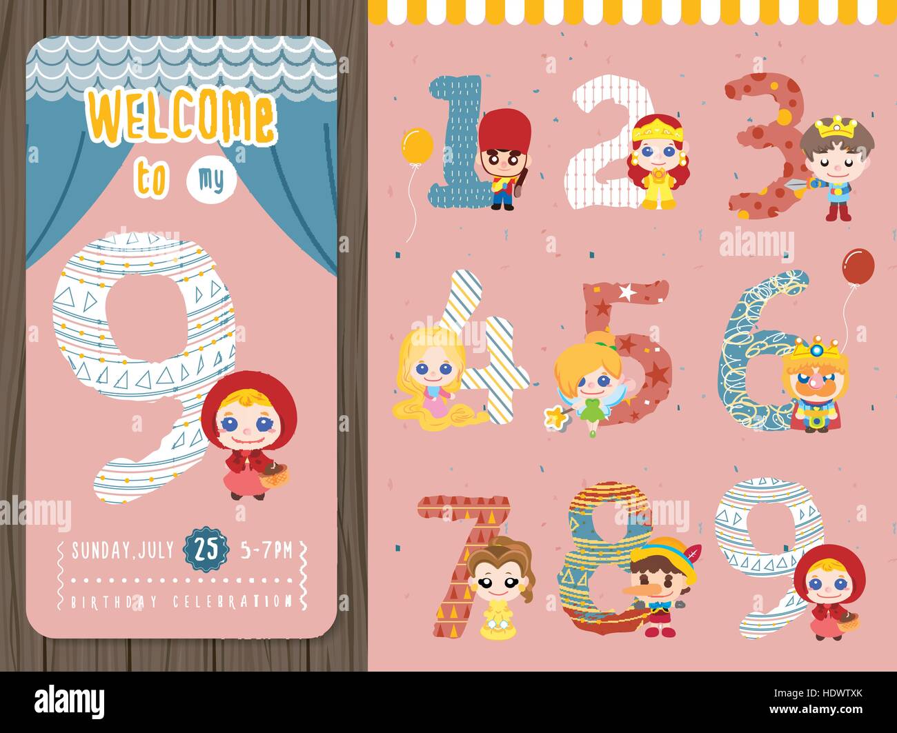 lovely birthday party invitation with figures set Stock Vector Image ...