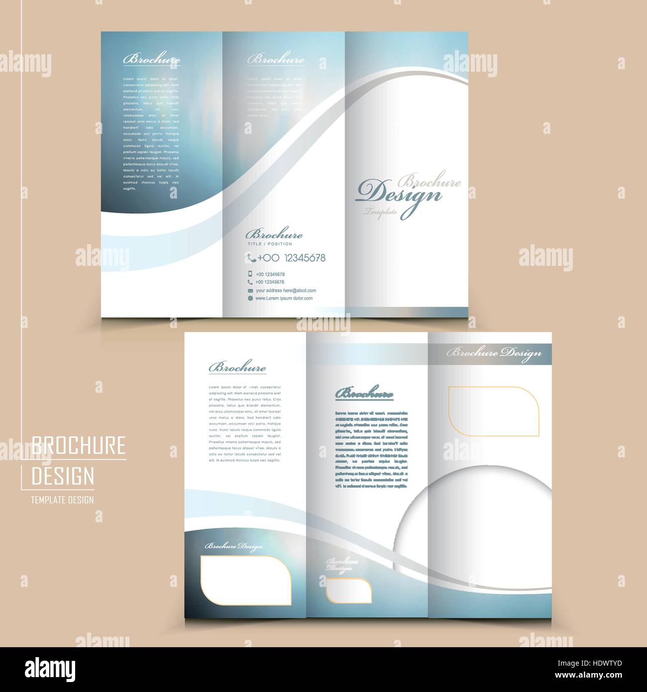 elegant tri-fold template design with blue wave elements Stock Vector ...